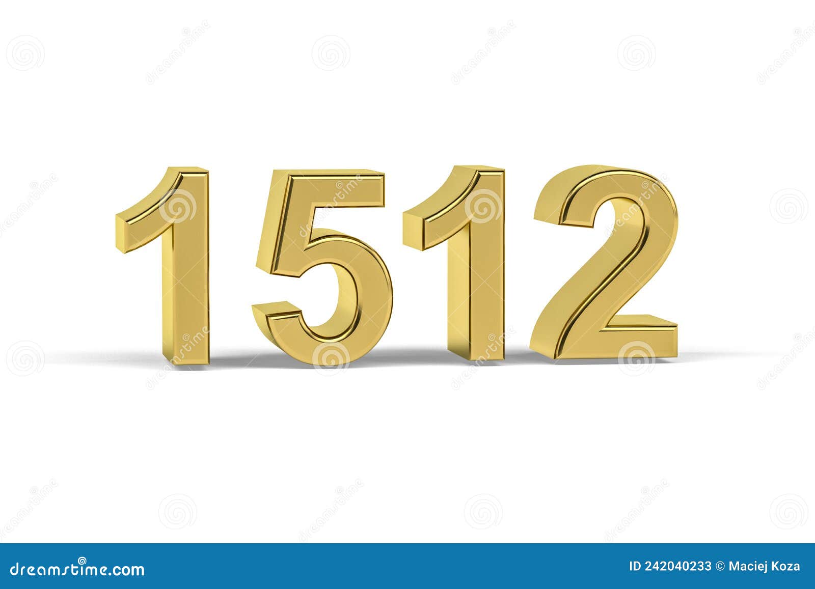 Golden 3d Number 1512 - Year 1512 Isolated on White Background Stock ...