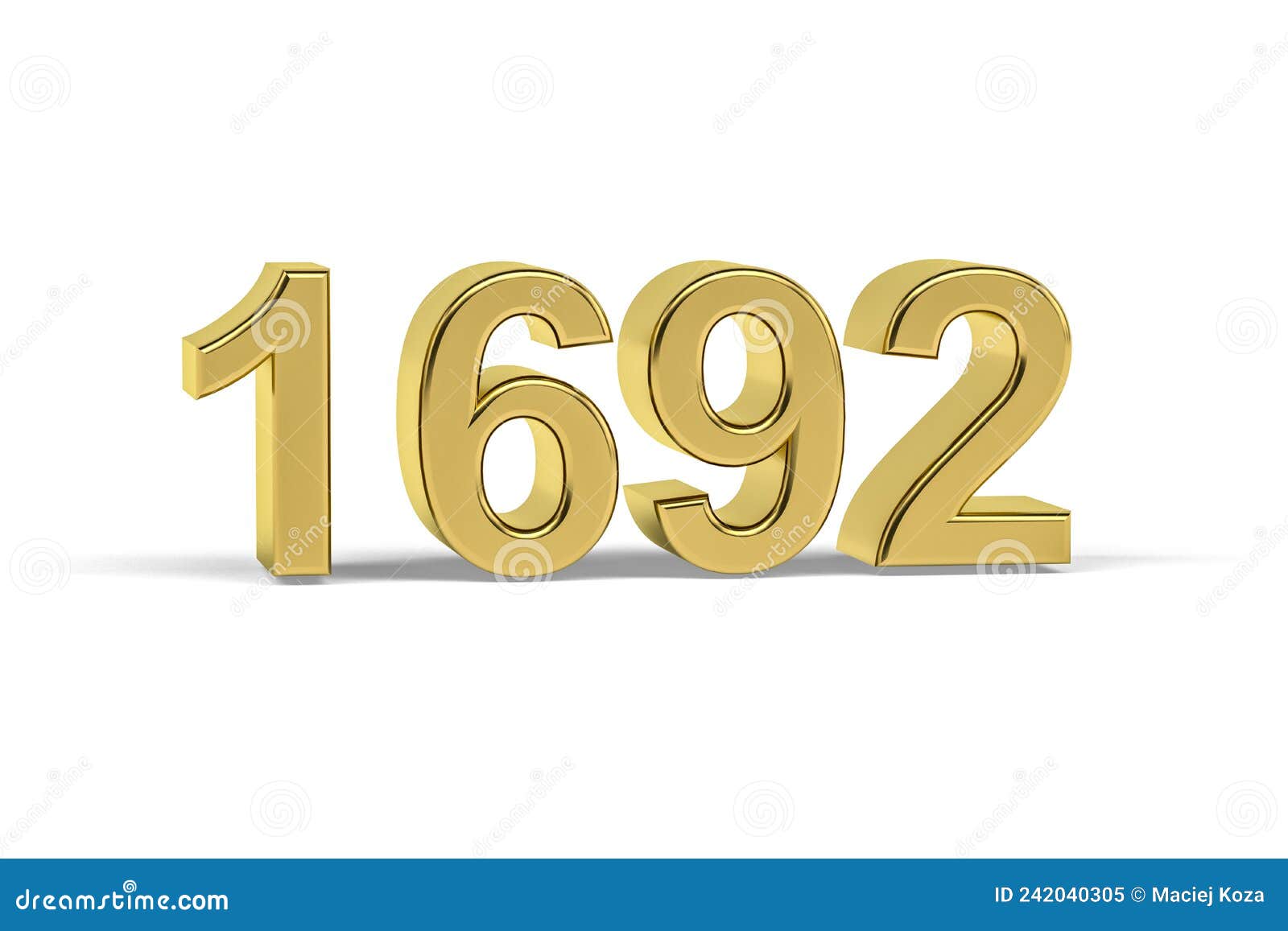Golden 3d Number 1692 - Year 1692 Isolated on White Background Stock ...