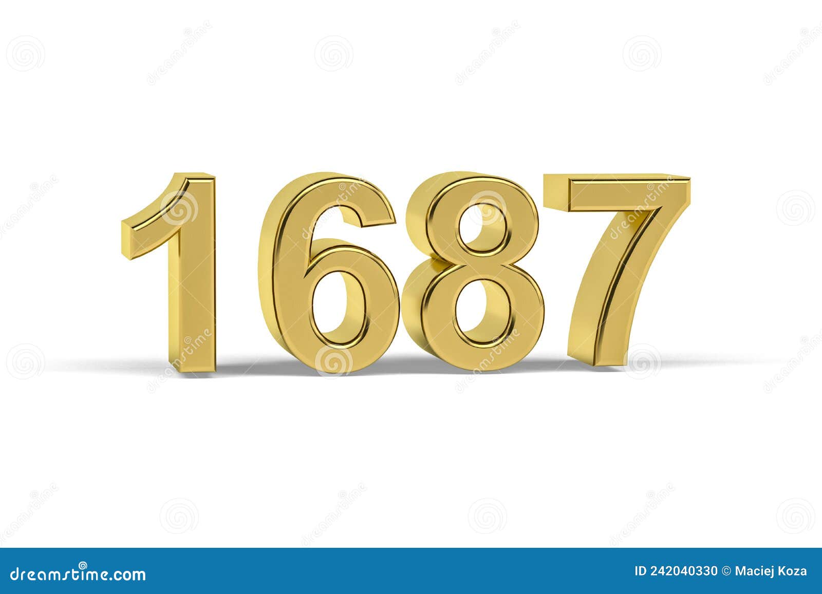 Golden 3d Number 1687 - Year 1687 Isolated on White Background Stock ...