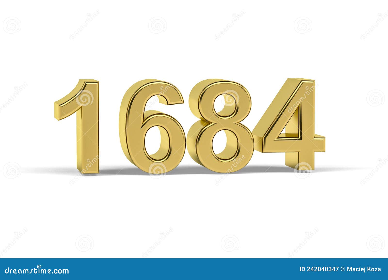 Golden 3d Number 1684 - Year 1684 Isolated on White Background Stock ...