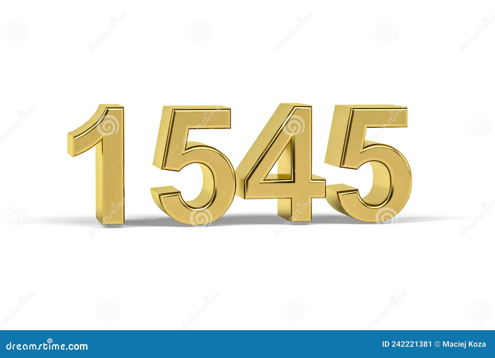 Golden 3d Number 1545 - Year 1545 Isolated on White Background Stock ...