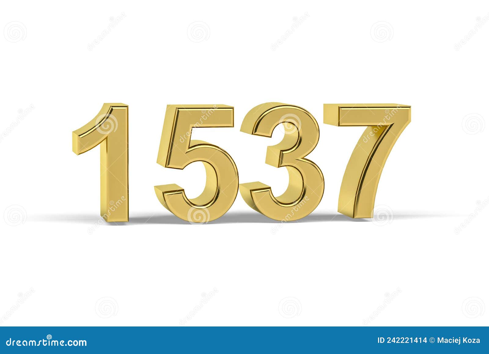 Golden 3d Number 1537 - Year 1537 Isolated on White Background Stock ...