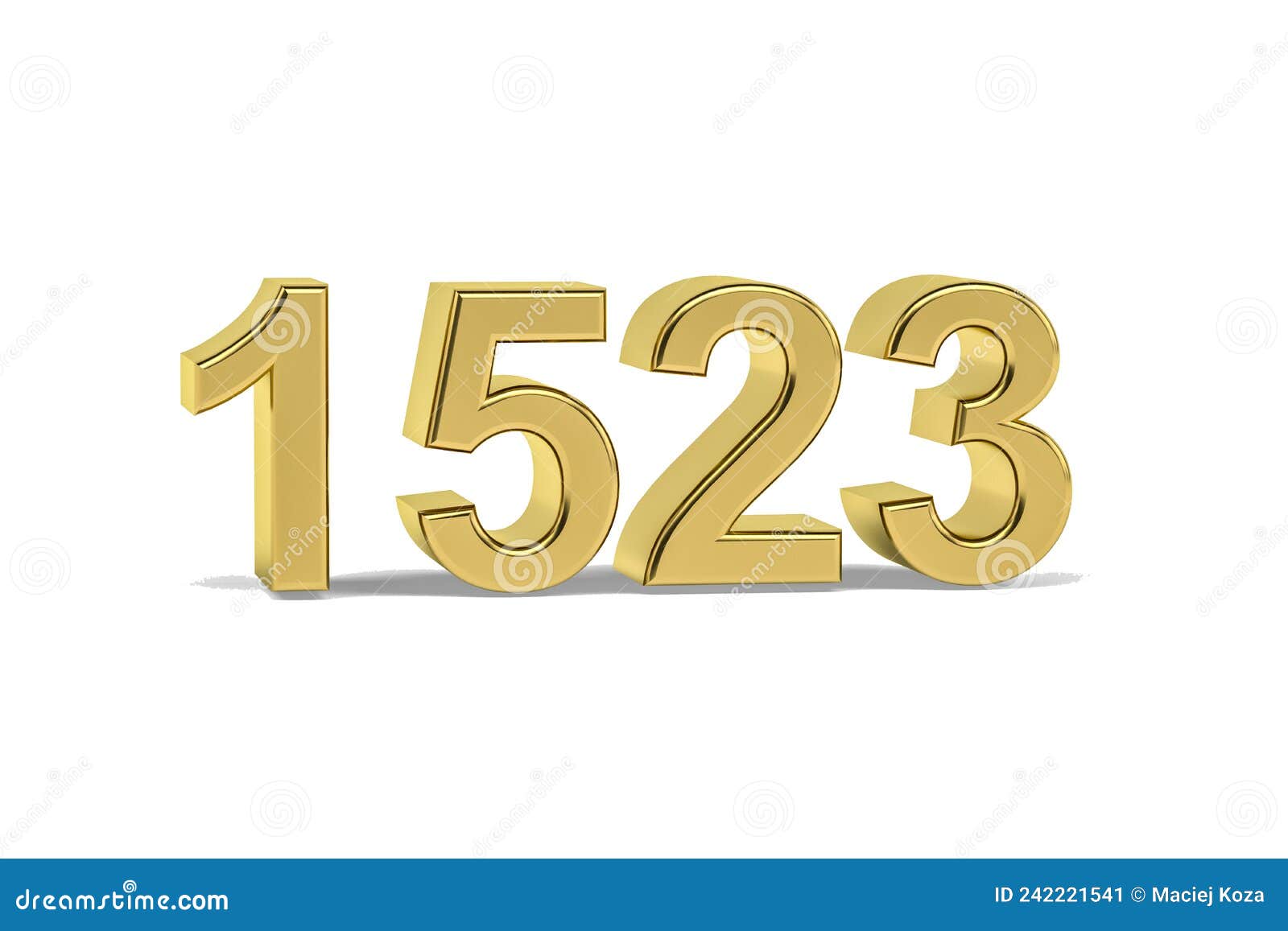 Golden 3d Number 1523 - Year 1523 Isolated on White Background Stock ...