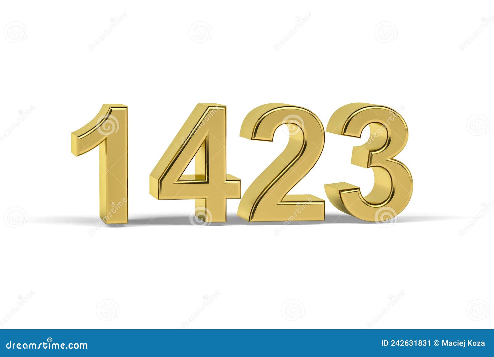 Golden 3d Number 1423 - Year 1423 Isolated on White Background Stock ...