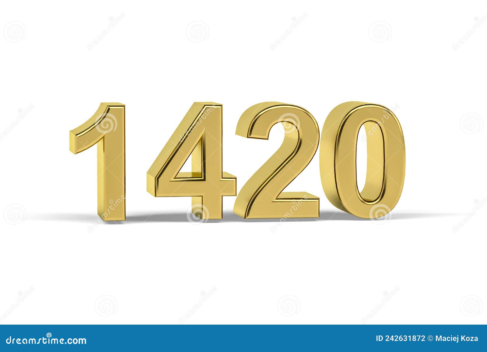 Golden 3d Number 1420 - Year 1420 Isolated on White Background Stock ...