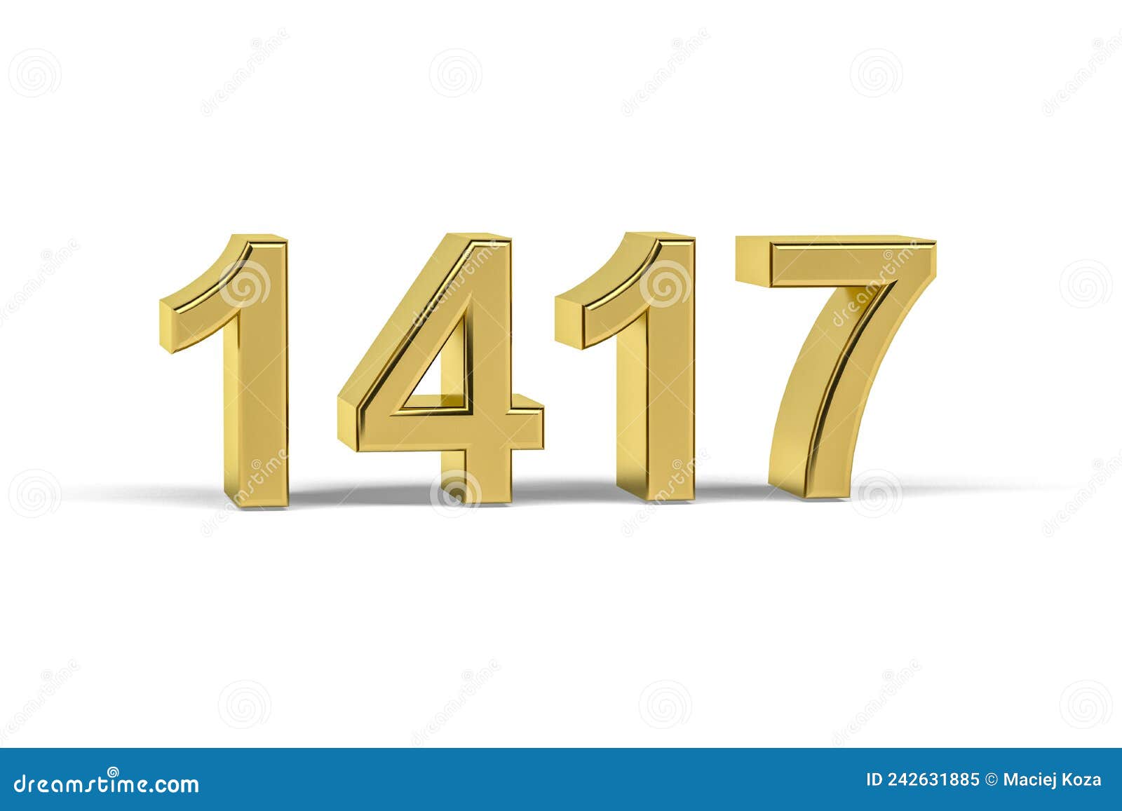 Golden 3d Number 1417 - Year 1417 Isolated on White Background Stock ...