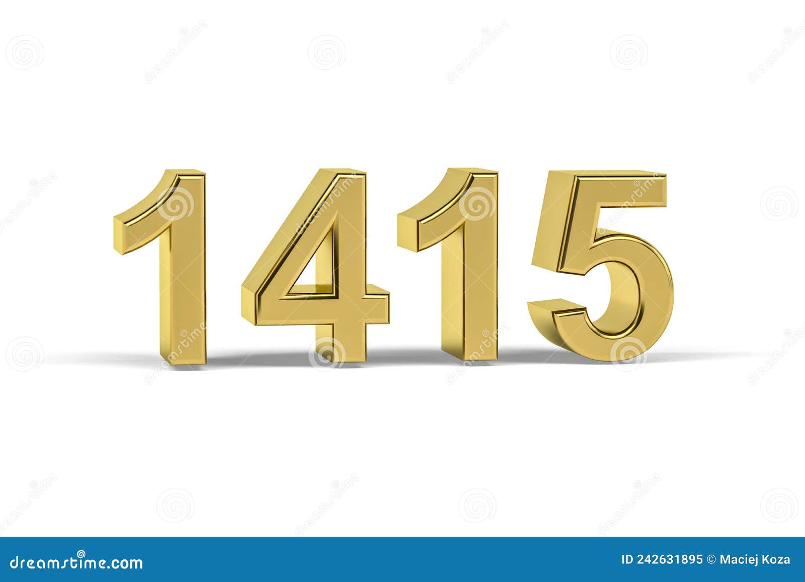 Golden 3d Number 1415 - Year 1415 Isolated on White Background Stock ...
