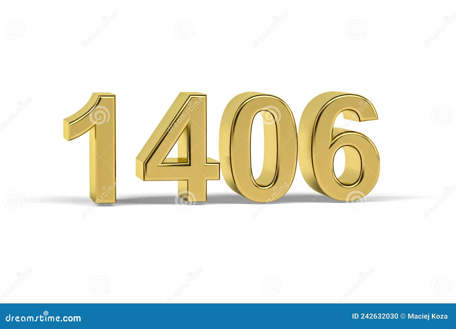Golden 3d Number 1406 - Year 1406 Isolated on White Background Stock ...