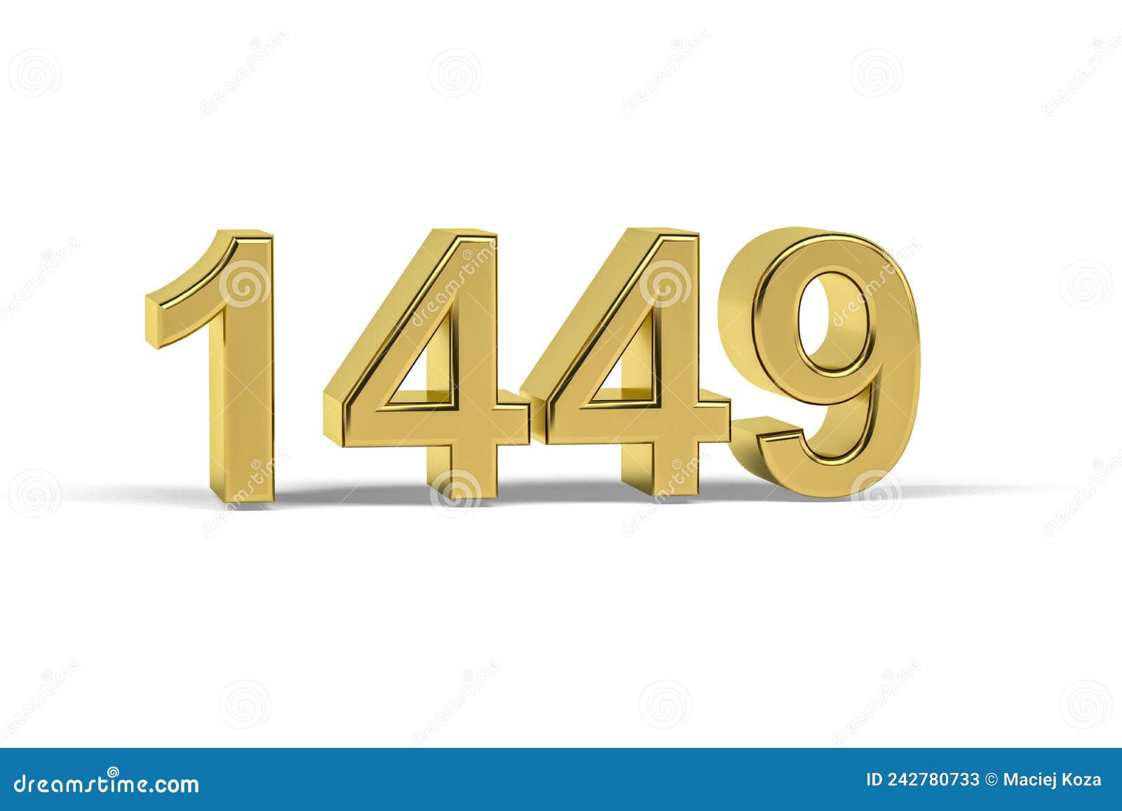 Golden 3d Number 1449 - Year 1449 Isolated on White Background Stock ...