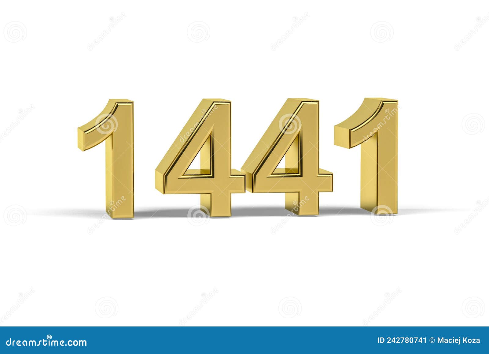 Golden 3d Number 1441 - Year 1441 Isolated on White Background Stock ...