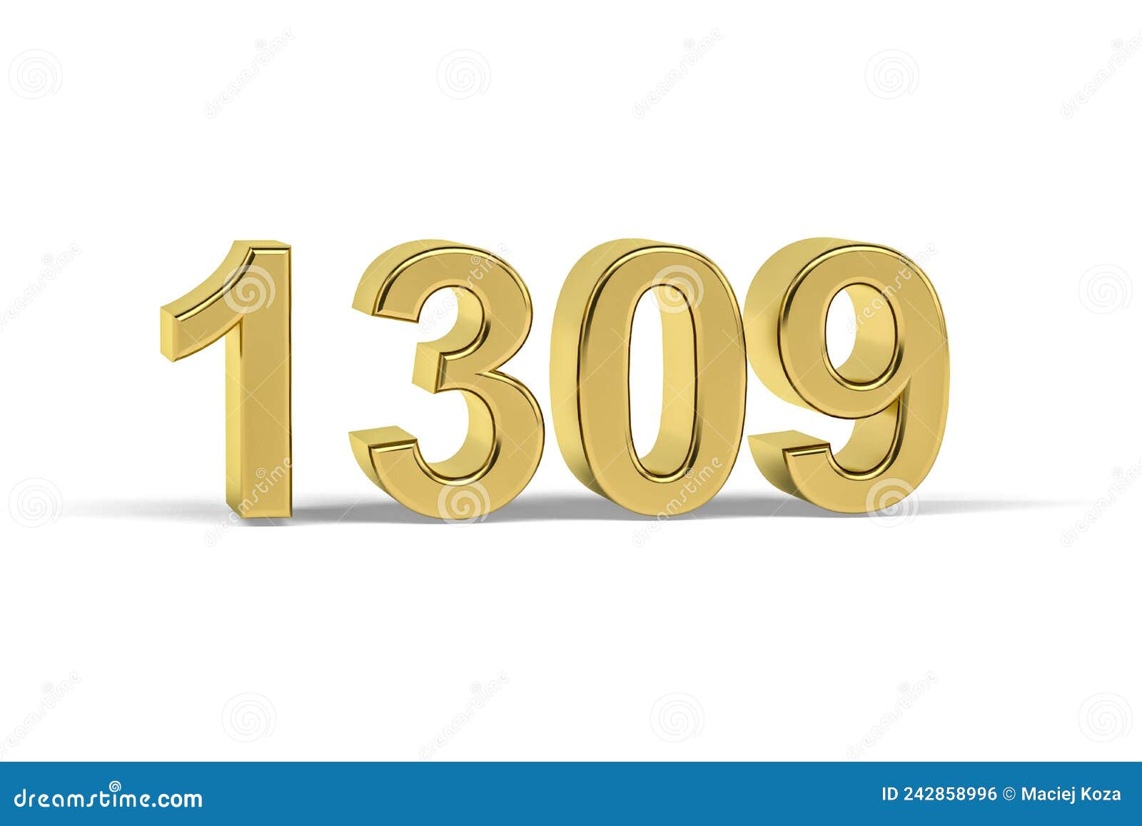 Golden 3d Number 1309 - Year 1309 Isolated on White Background Stock ...