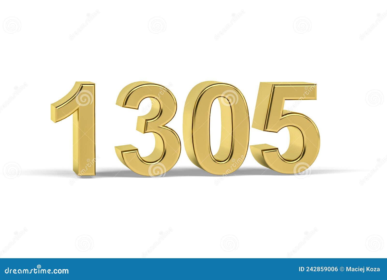 Golden 3d Number 1305 - Year 1305 Isolated on White Background Stock ...