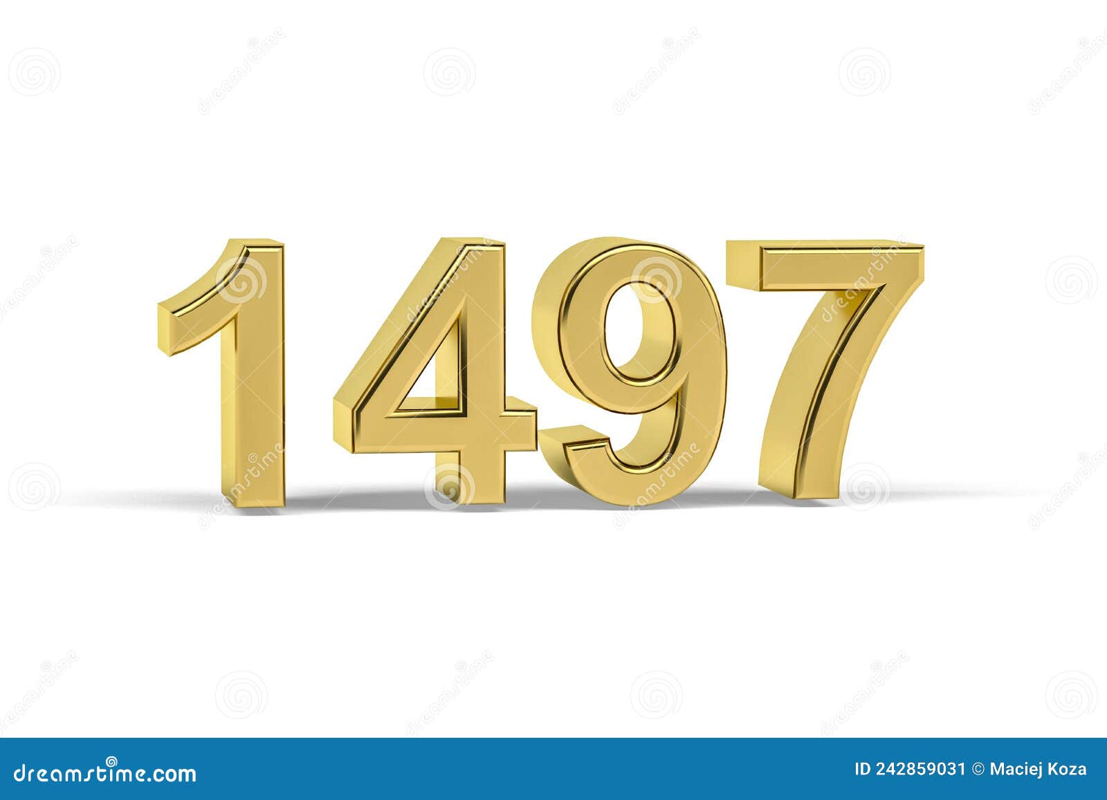 Golden 3d Number 1497 - Year 1497 Isolated on White Background Stock ...