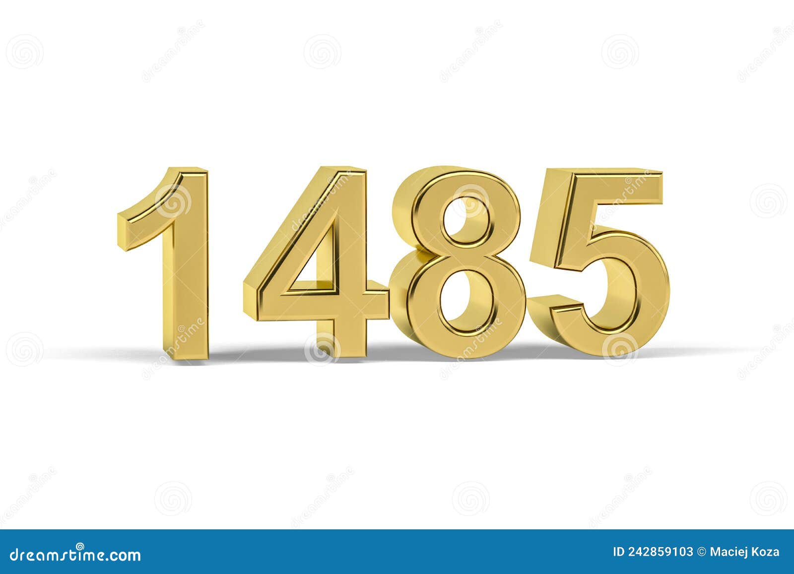 Golden 3d Number 1485 - Year 1485 Isolated on White Background Stock ...