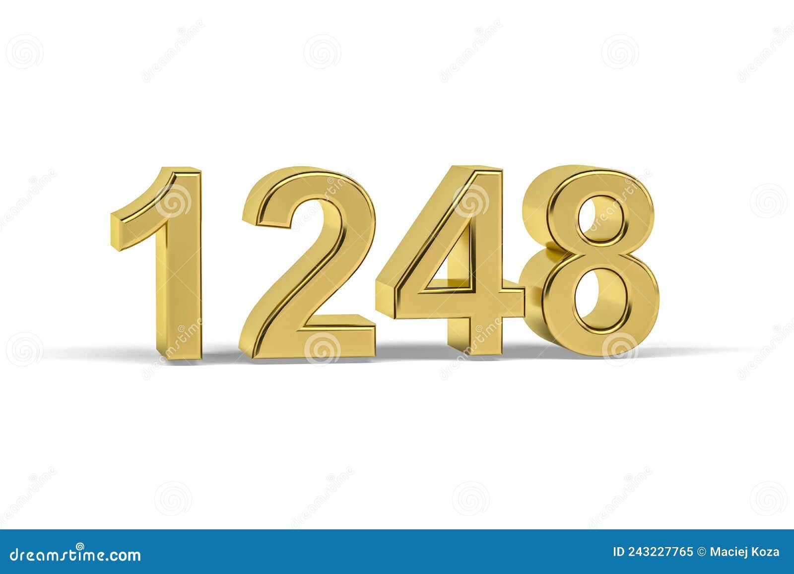 Golden 3d Number 1248 - Year 1248 Isolated on White Background Stock ...