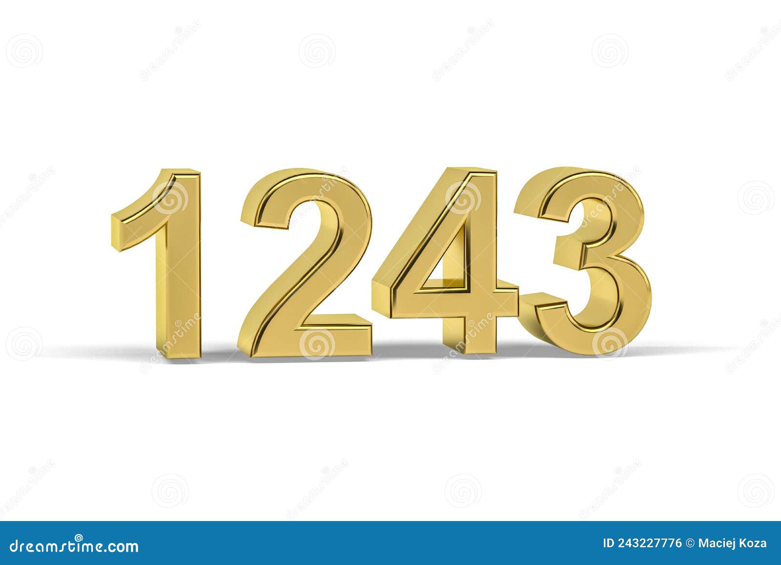 Golden 3d Number 1243 - Year 1243 Isolated On White Background Royalty ...