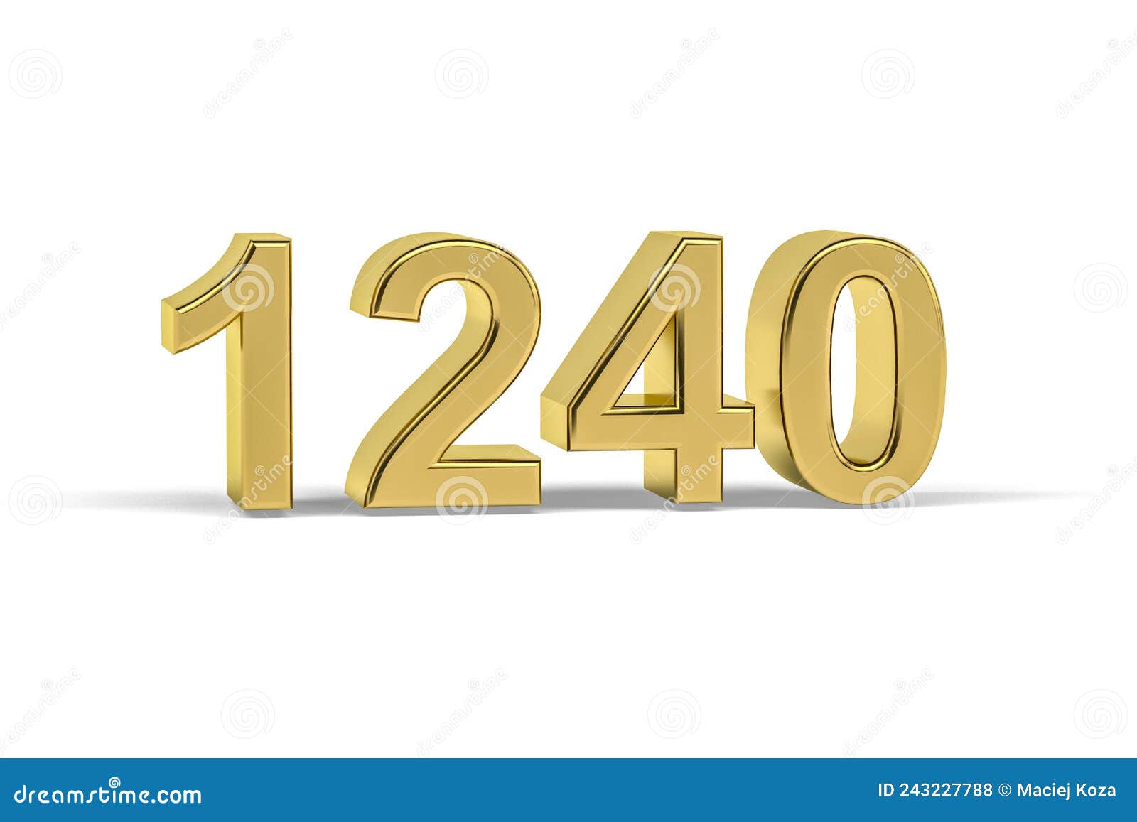 Golden 3d Number 1240 - Year 1240 Isolated on White Background Stock ...