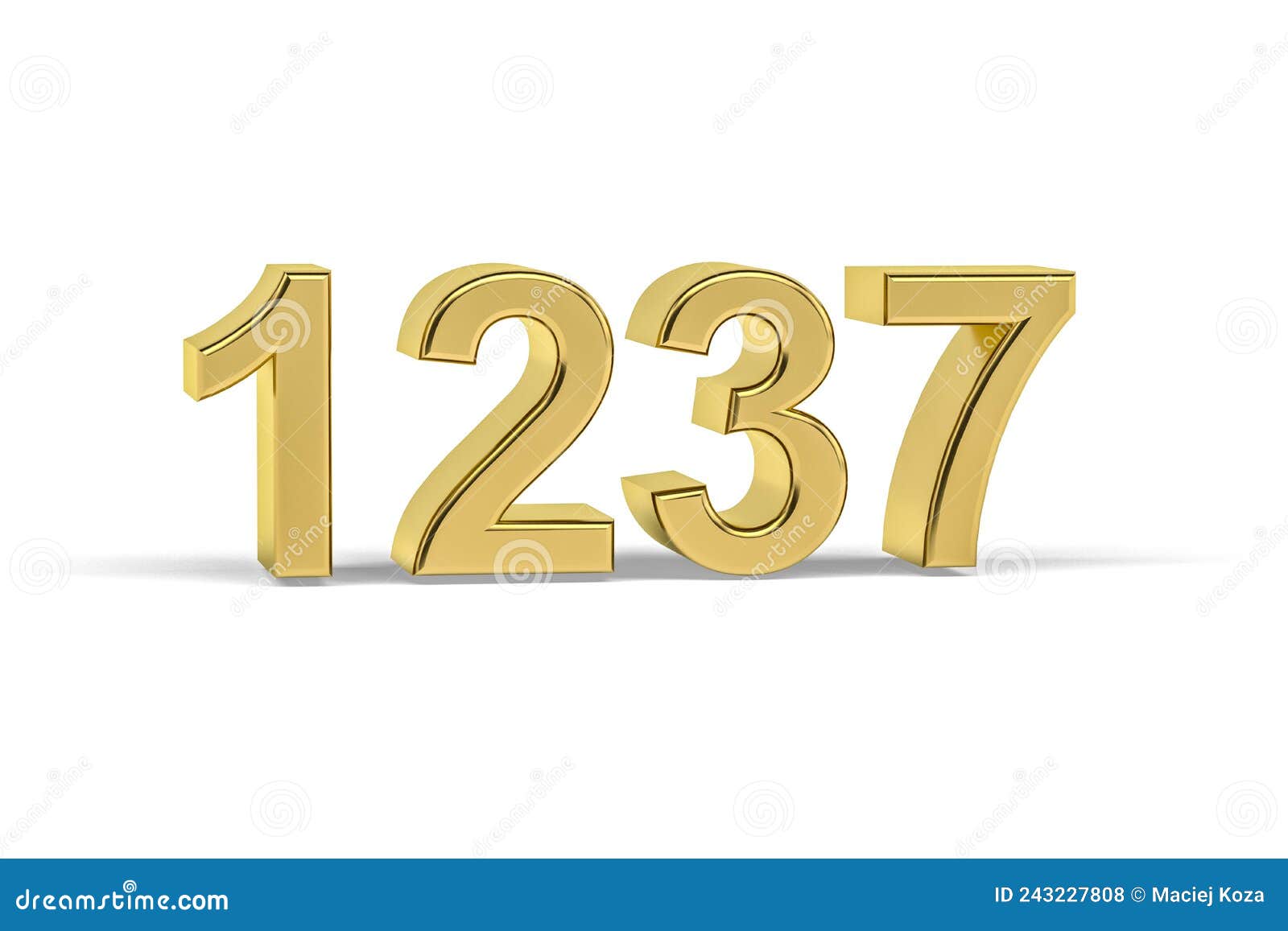 Golden 3d Number 1237 - Year 1237 Isolated on White Background Stock ...