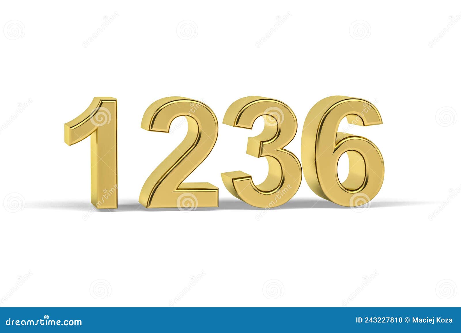 Golden 3d Number 1236 - Year 1236 Isolated on White Background Stock ...