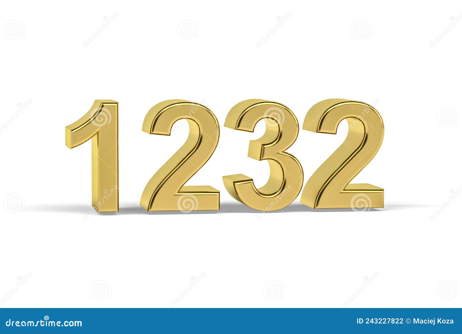 Golden 3d Number 1232 - Year 1232 Isolated on White Background - Stock ...