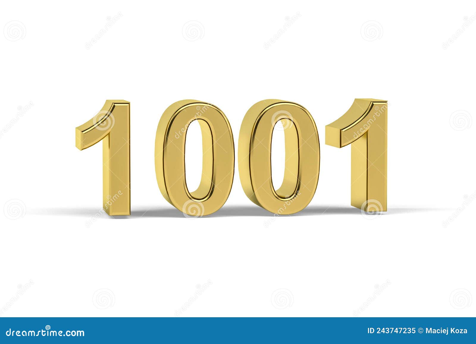 Golden 3d Number 1001 - Year 1001 Isolated on White Background Stock ...