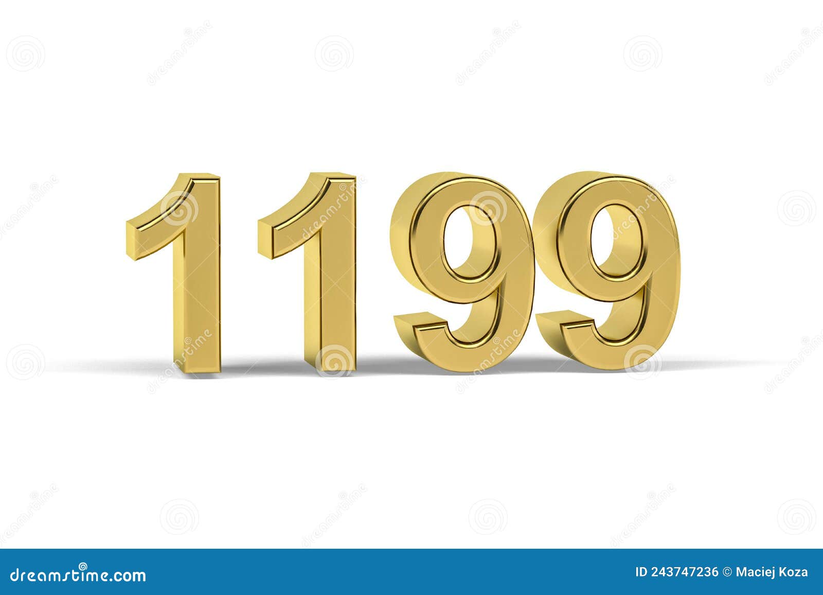 Golden 3d Number 1199 - Year 1199 Isolated on White Background Stock ...