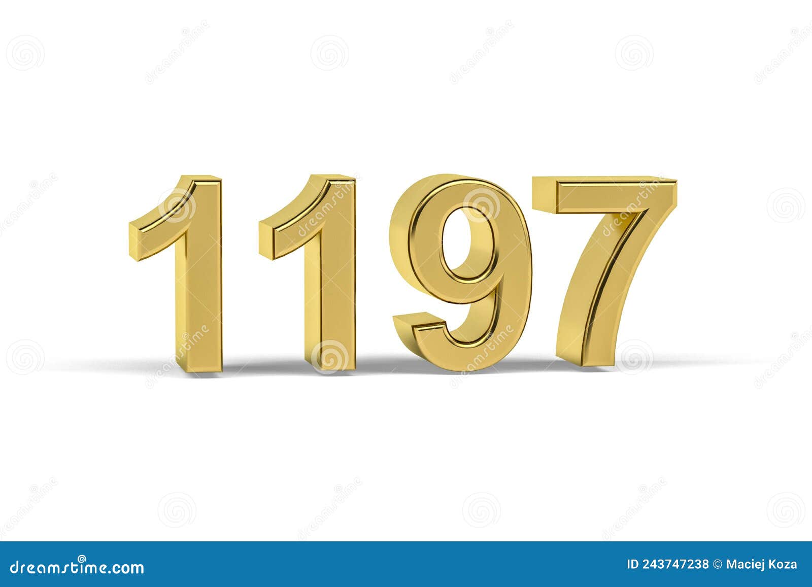 Golden 3d Number 1197 - Year 1197 Isolated on White Background Stock ...