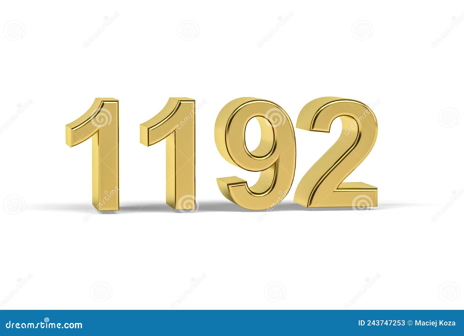 Golden 3d Number 1192 - Year 1192 Isolated on White Background Stock ...