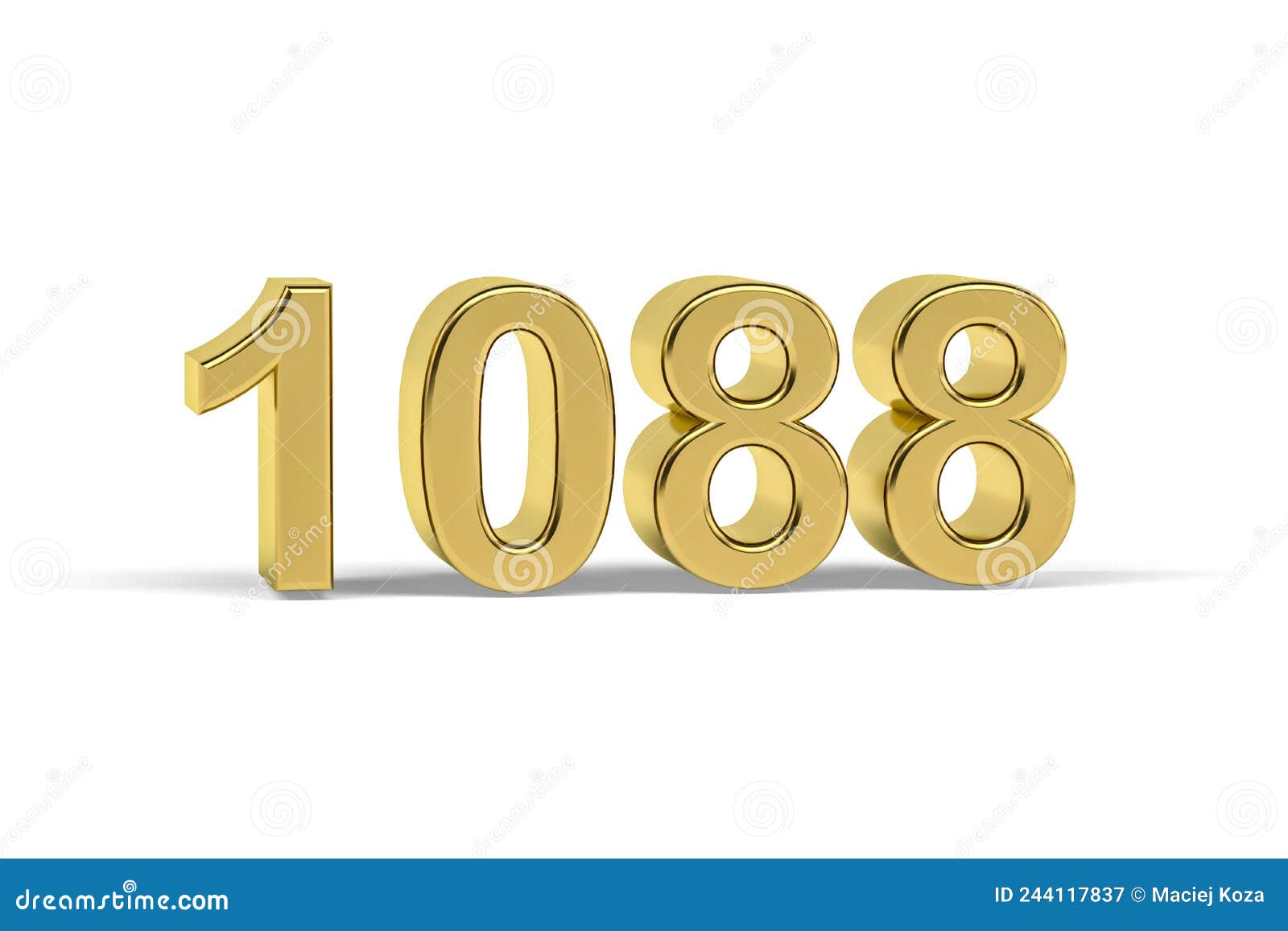 Golden 3d Number 1088 - Year 1088 Isolated on White Background Stock ...