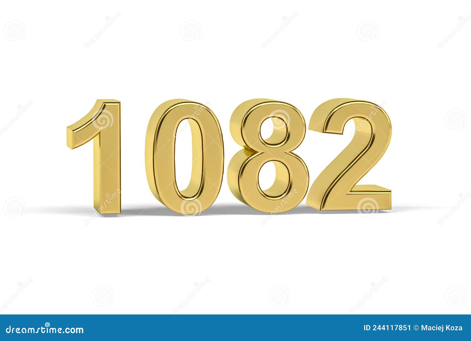 Golden 3d Number 1082 - Year 1082 Isolated on White Background Stock ...