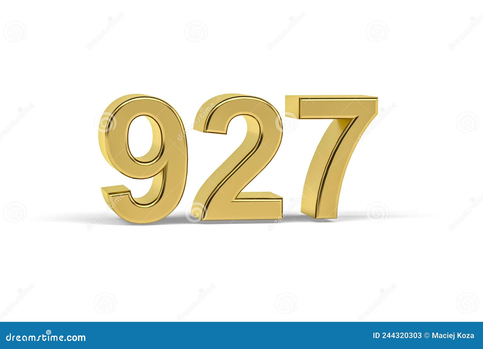 Golden 3d Number 927 - Year 927 Isolated on White Background Stock ...