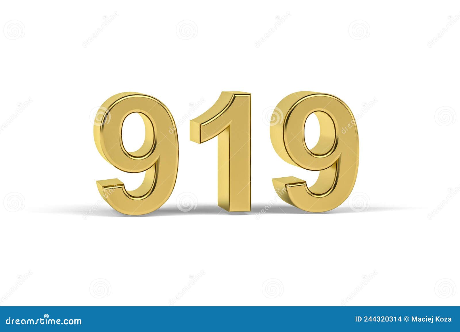 Golden 3d Number 919 - Year 919 Isolated on White Background - Stock ...