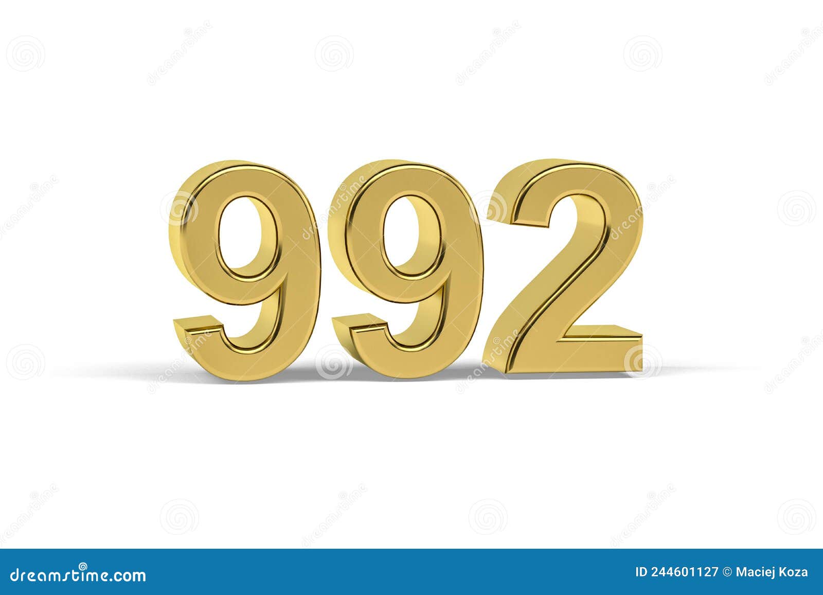 Golden 3d Number 992 - Year 992 Isolated on White Background Stock ...