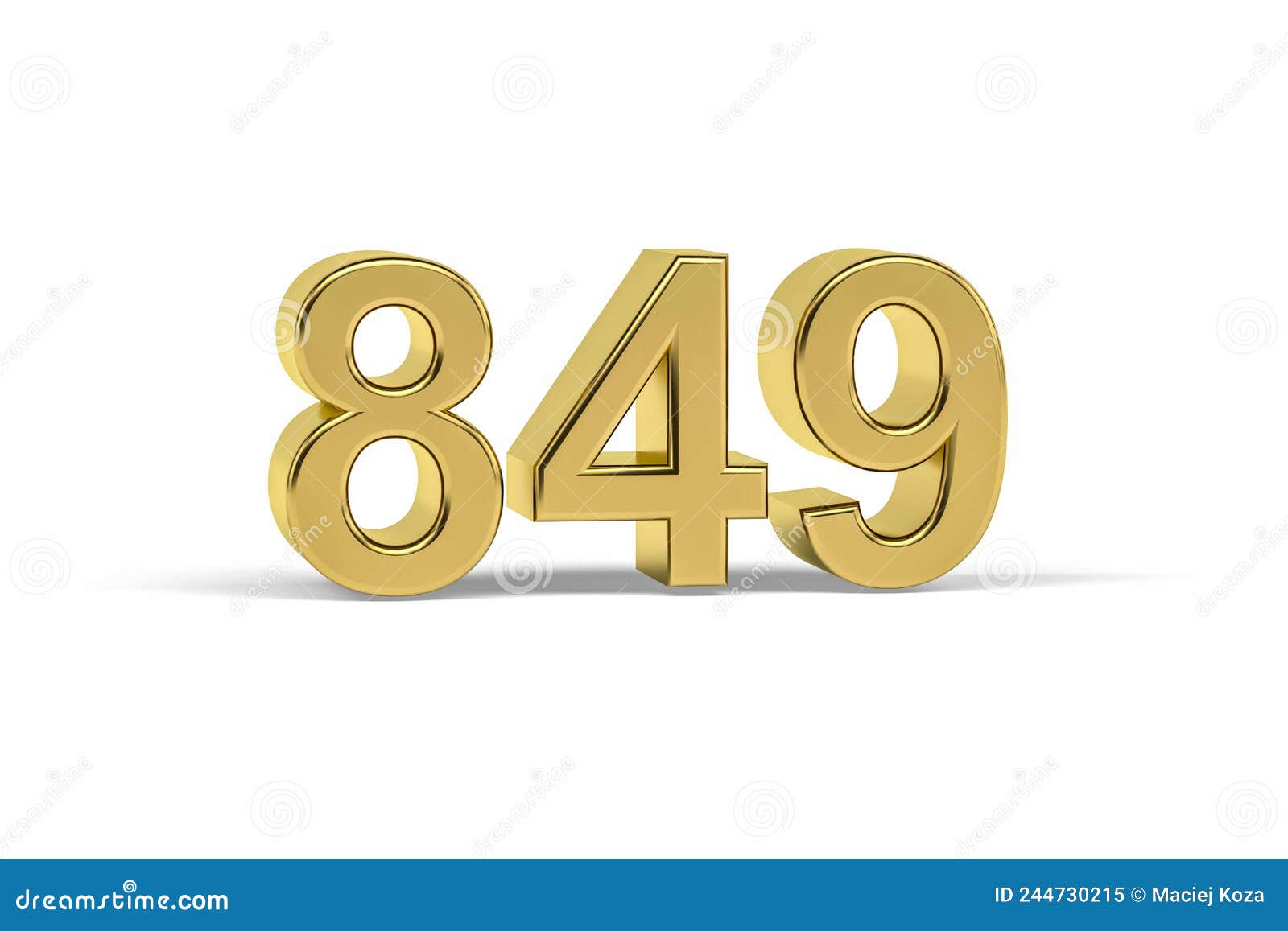 Golden 3d Number 849 - Year 849 Isolated on White Background Stock ...