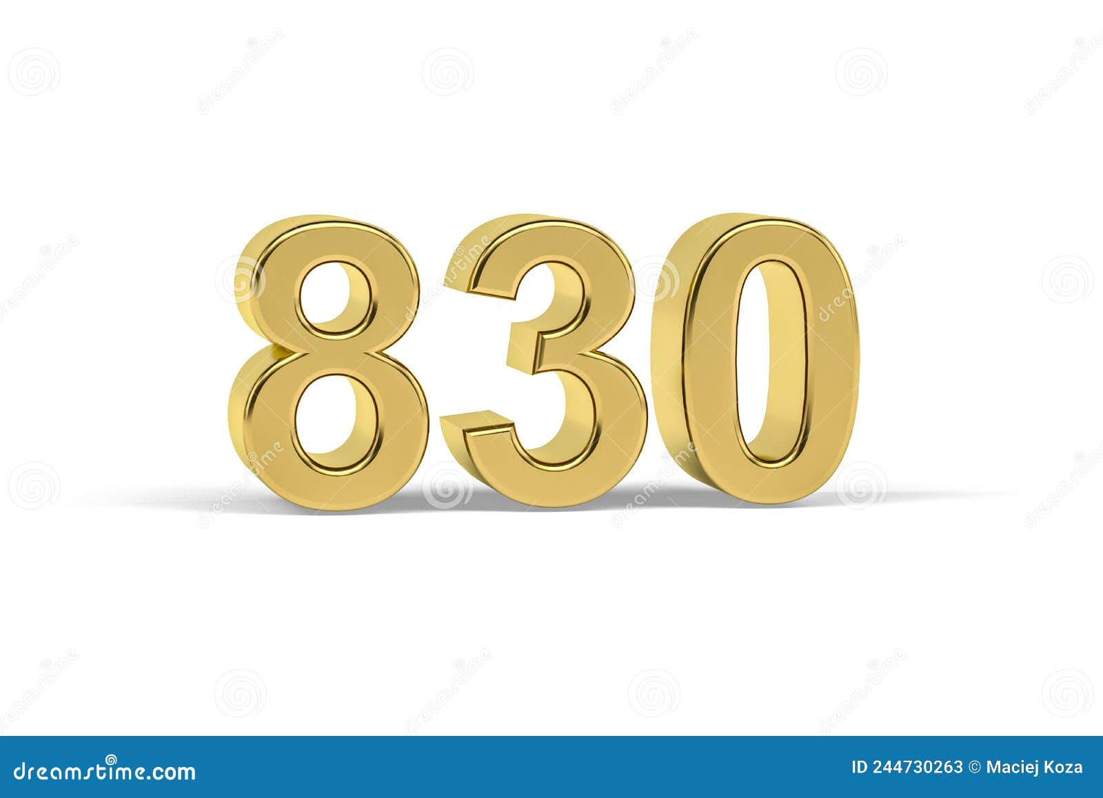 Golden 3d Number 830 - Year 830 Isolated on White Background Stock ...