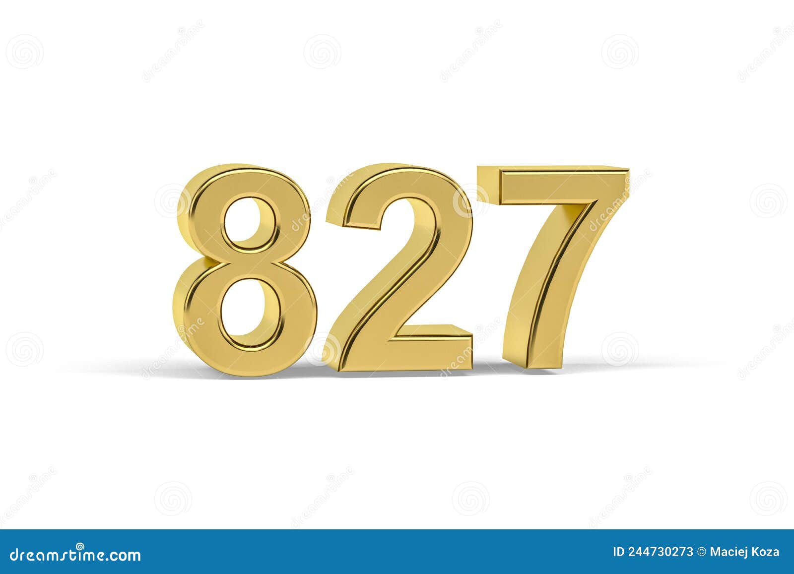 Golden 3d Number 827 - Year 827 Isolated on White Background Stock ...