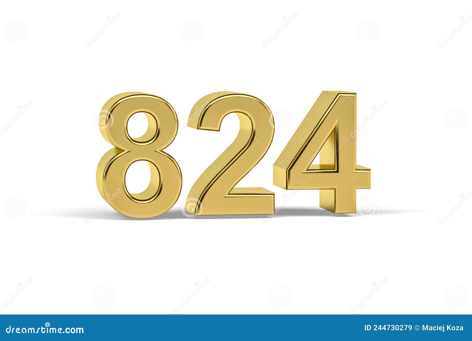 Golden 3d Number 824 - Year 824 Isolated on White Background Stock ...