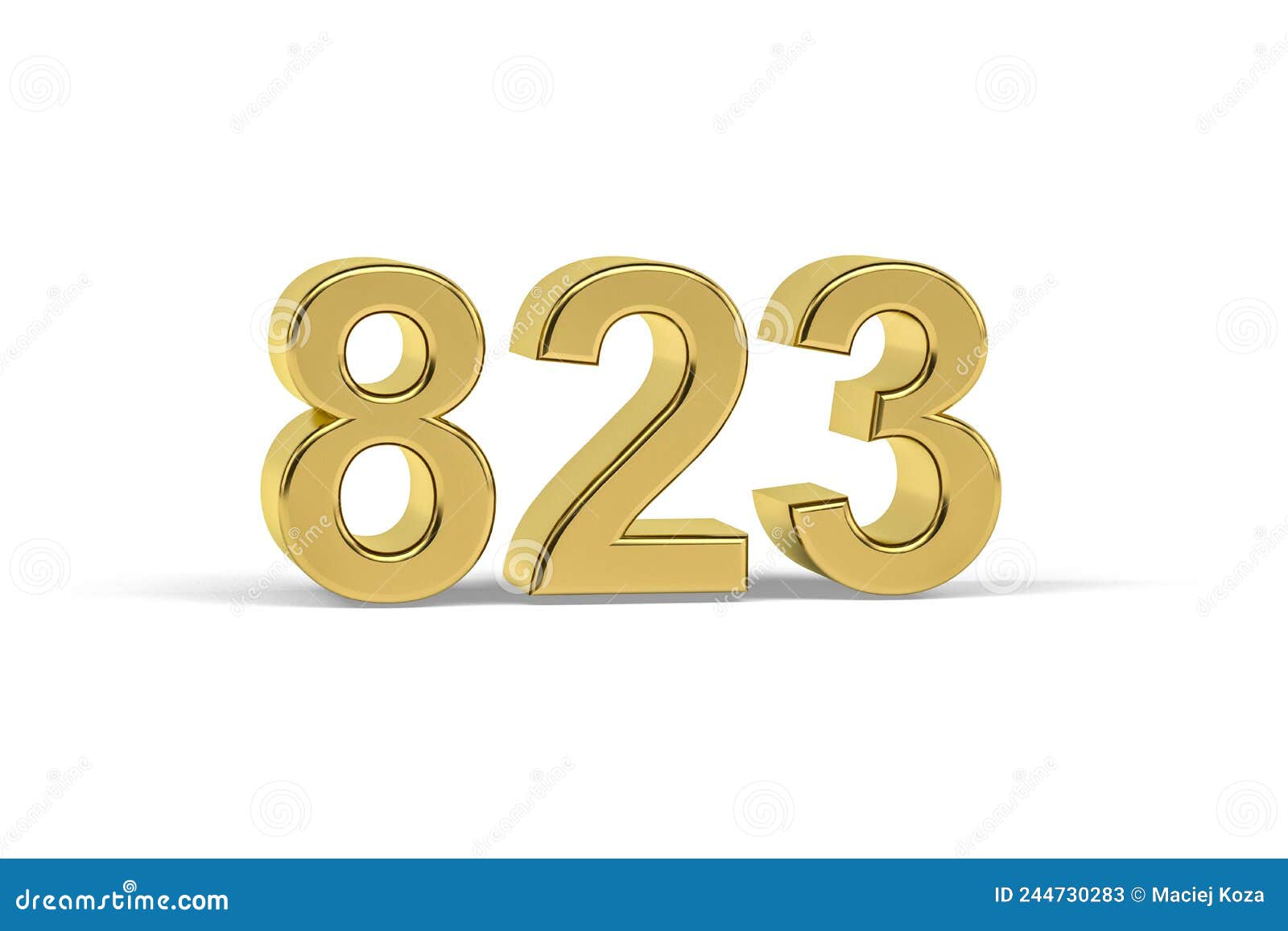 Golden 3d Number 823 - Year 823 Isolated on White Background Stock ...