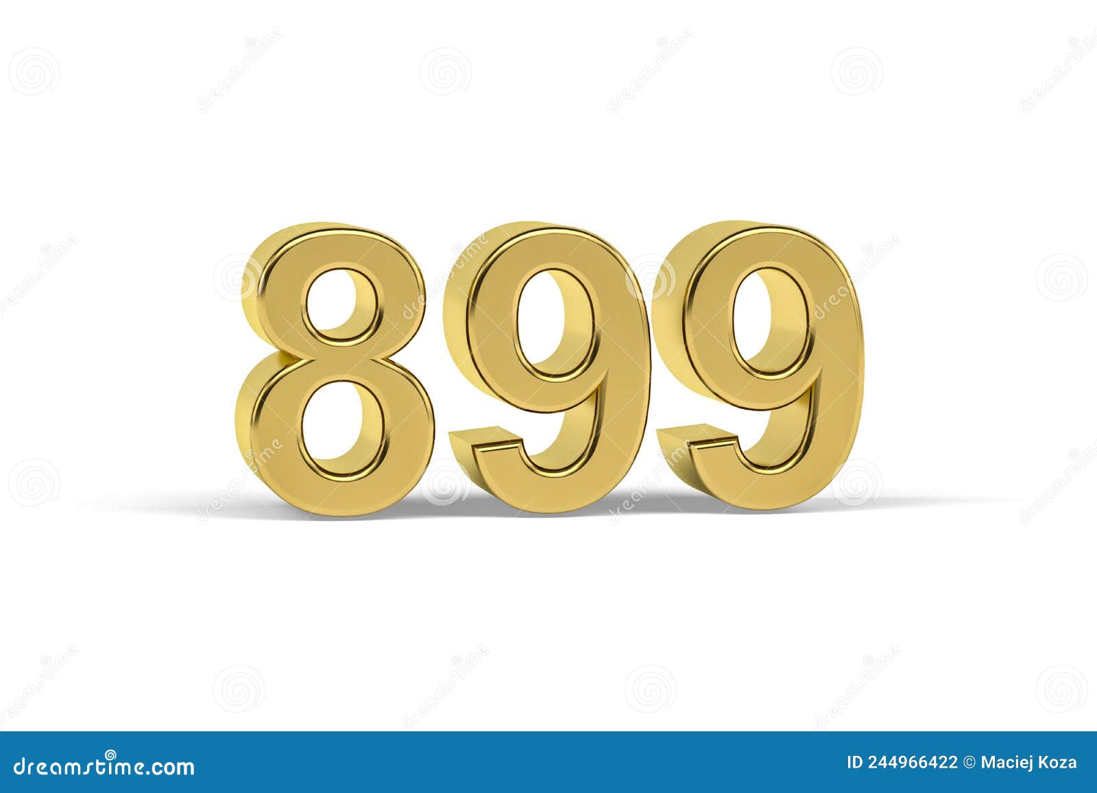Golden 3d Number 899 - Year 899 Isolated on White Background Stock ...