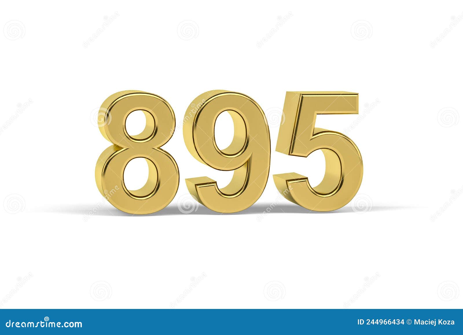Golden 3d Number 895 - Year 895 Isolated on White Background Stock ...