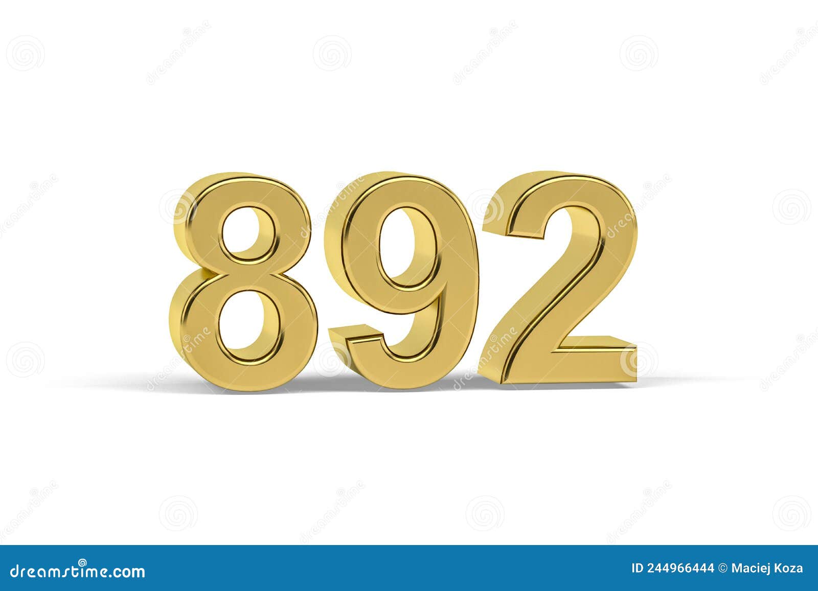 Golden 3d Number 892 - Year 892 Isolated on White Background Stock ...