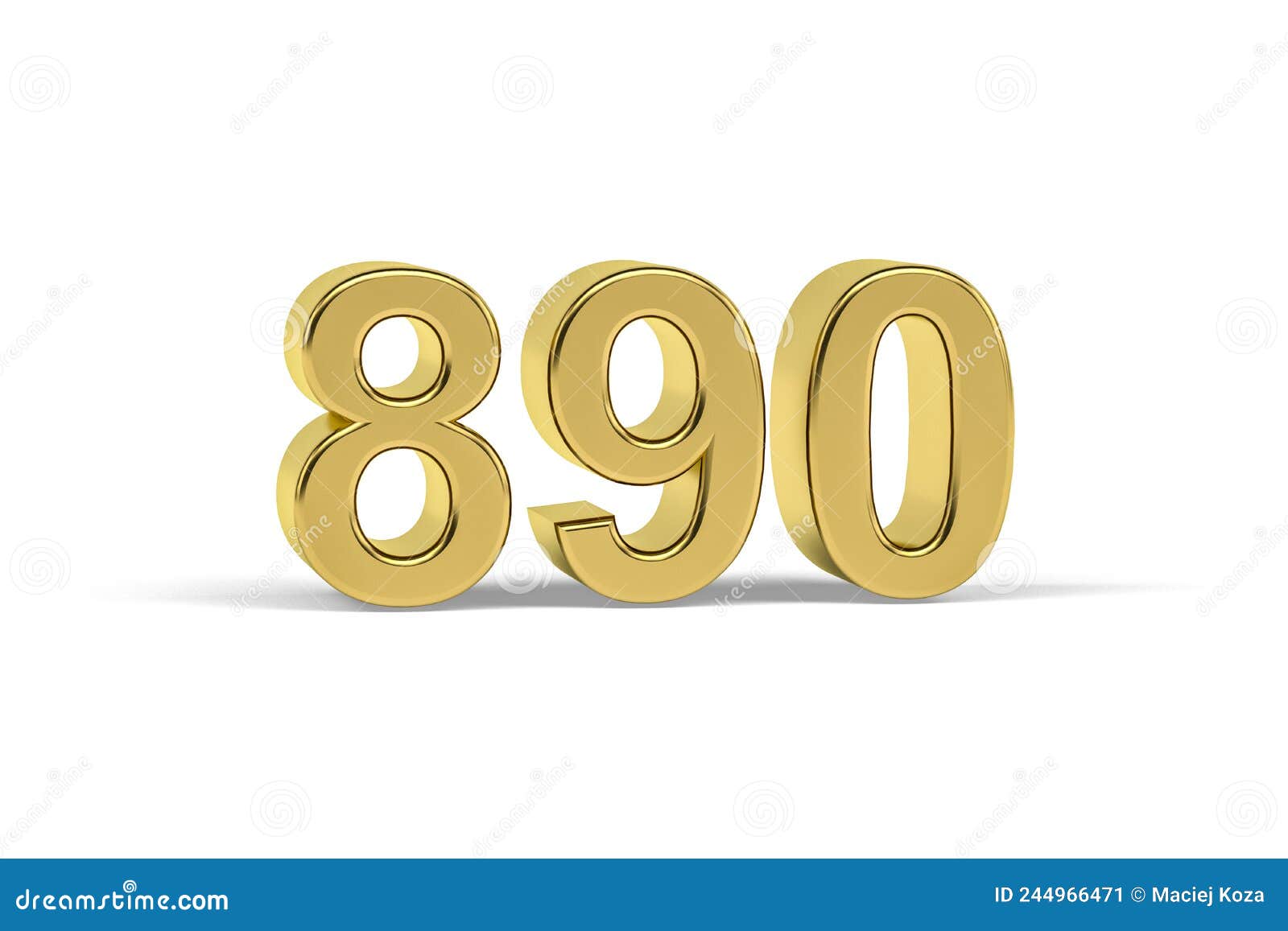 Golden 3d Number 890 - Year 890 Isolated on White Background Stock ...
