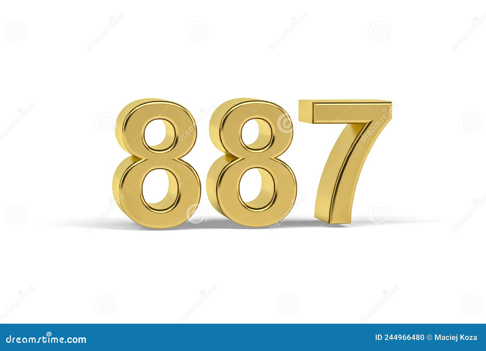 Golden 3d Number 887 - Year 887 Isolated on White Background Stock ...