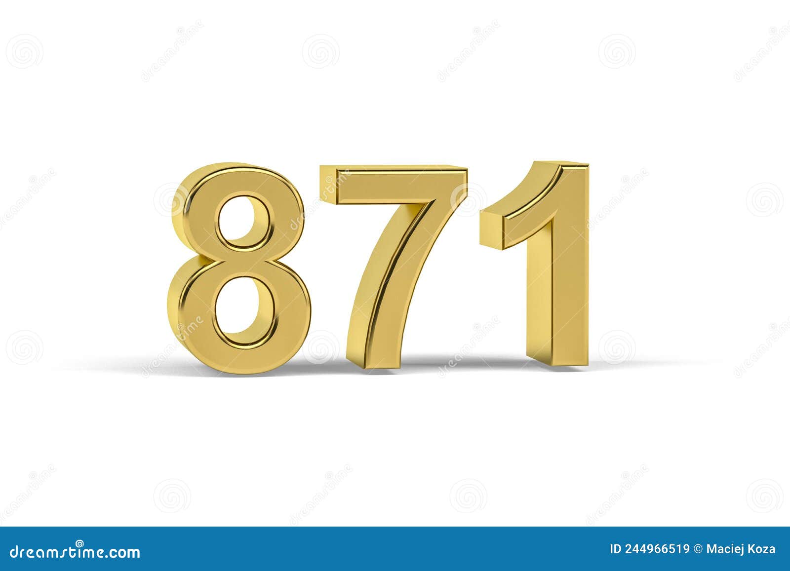 Golden 3d Number 871 - Year 871 Isolated on White Background Stock ...