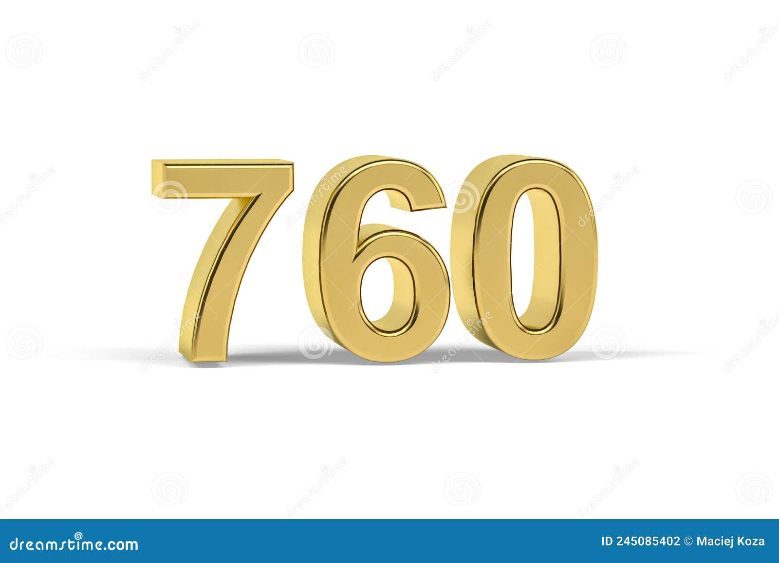 Golden 3d Number 760 - Year 760 Isolated on White Background Stock ...