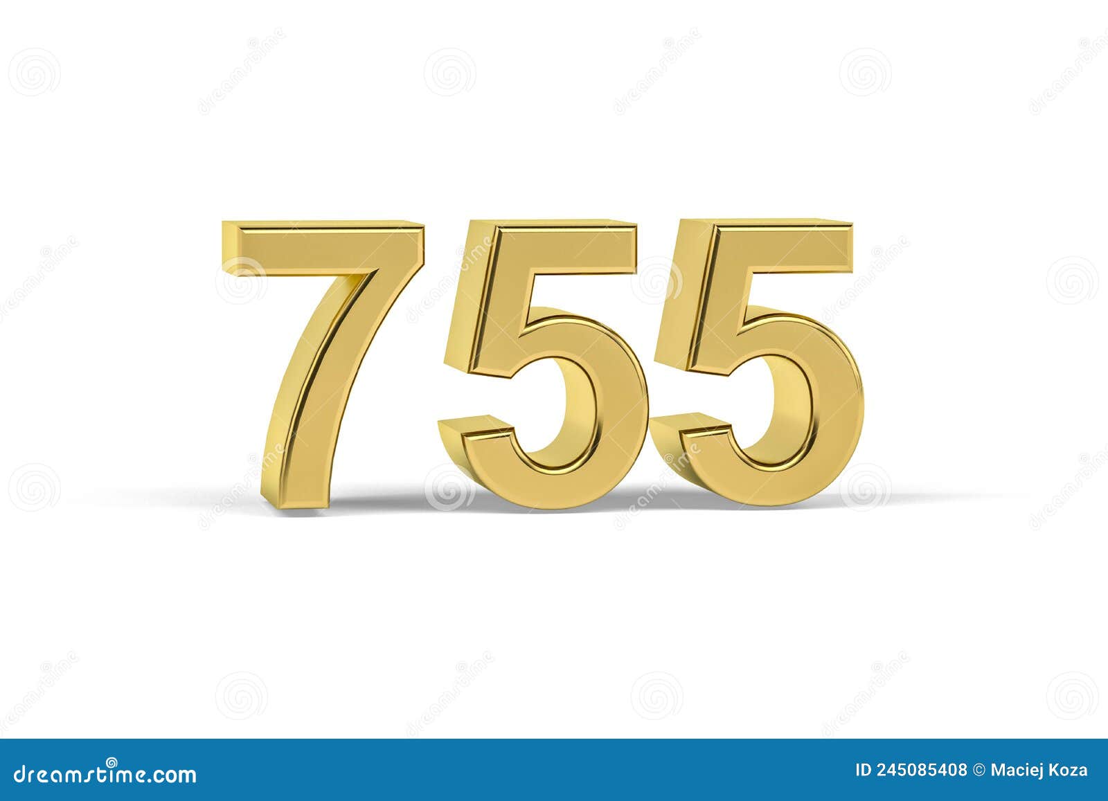 Golden 3d Number 755 - Year 755 Isolated on White Background Stock ...