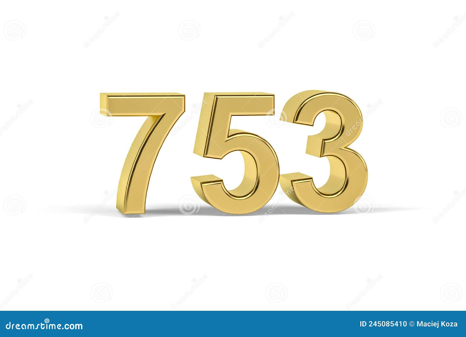 Golden 3d Number 753 - Year 753 Isolated on White Background Stock ...