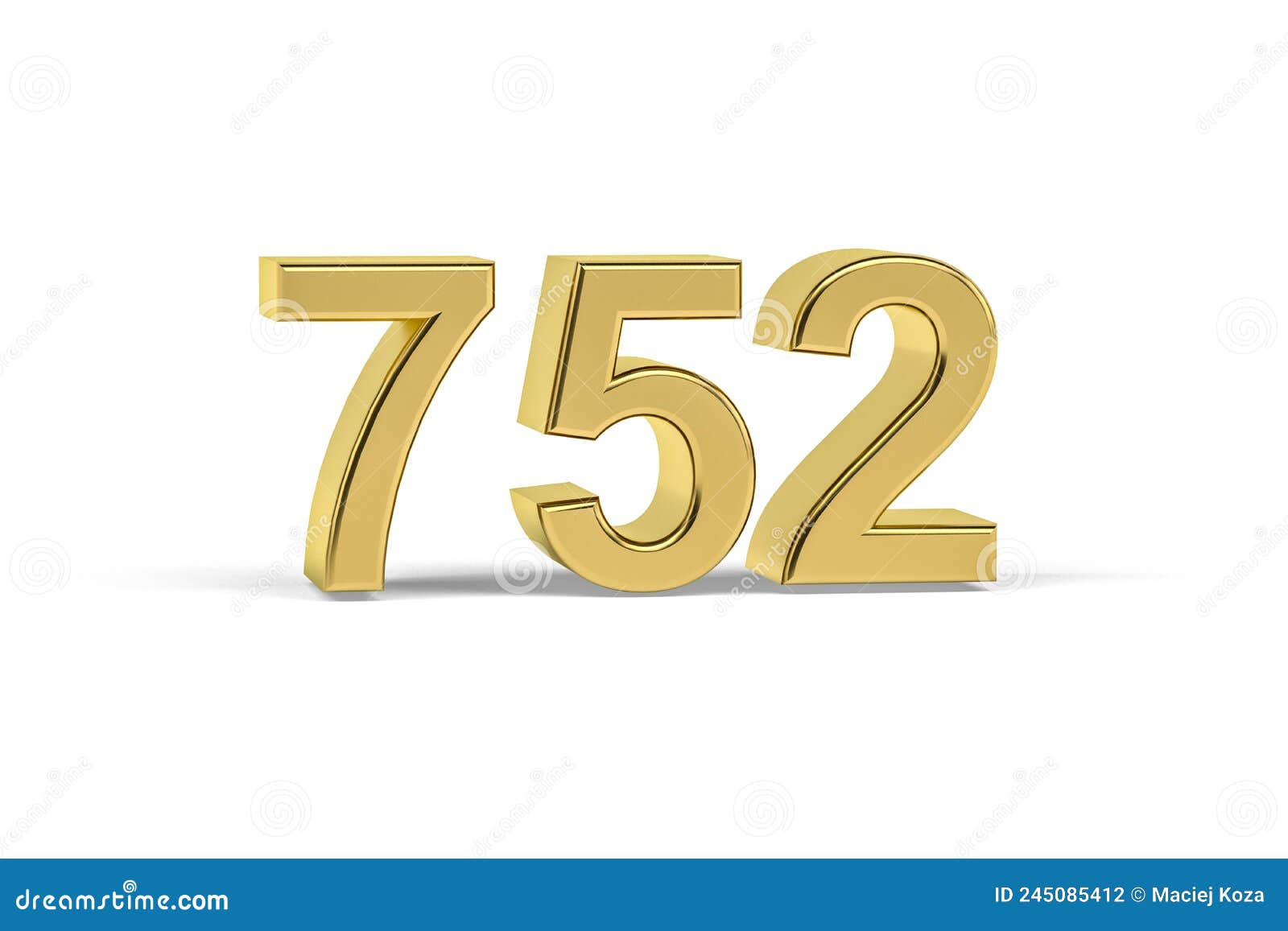 Golden 3d Number 752 - Year 752 Isolated on White Background Stock ...
