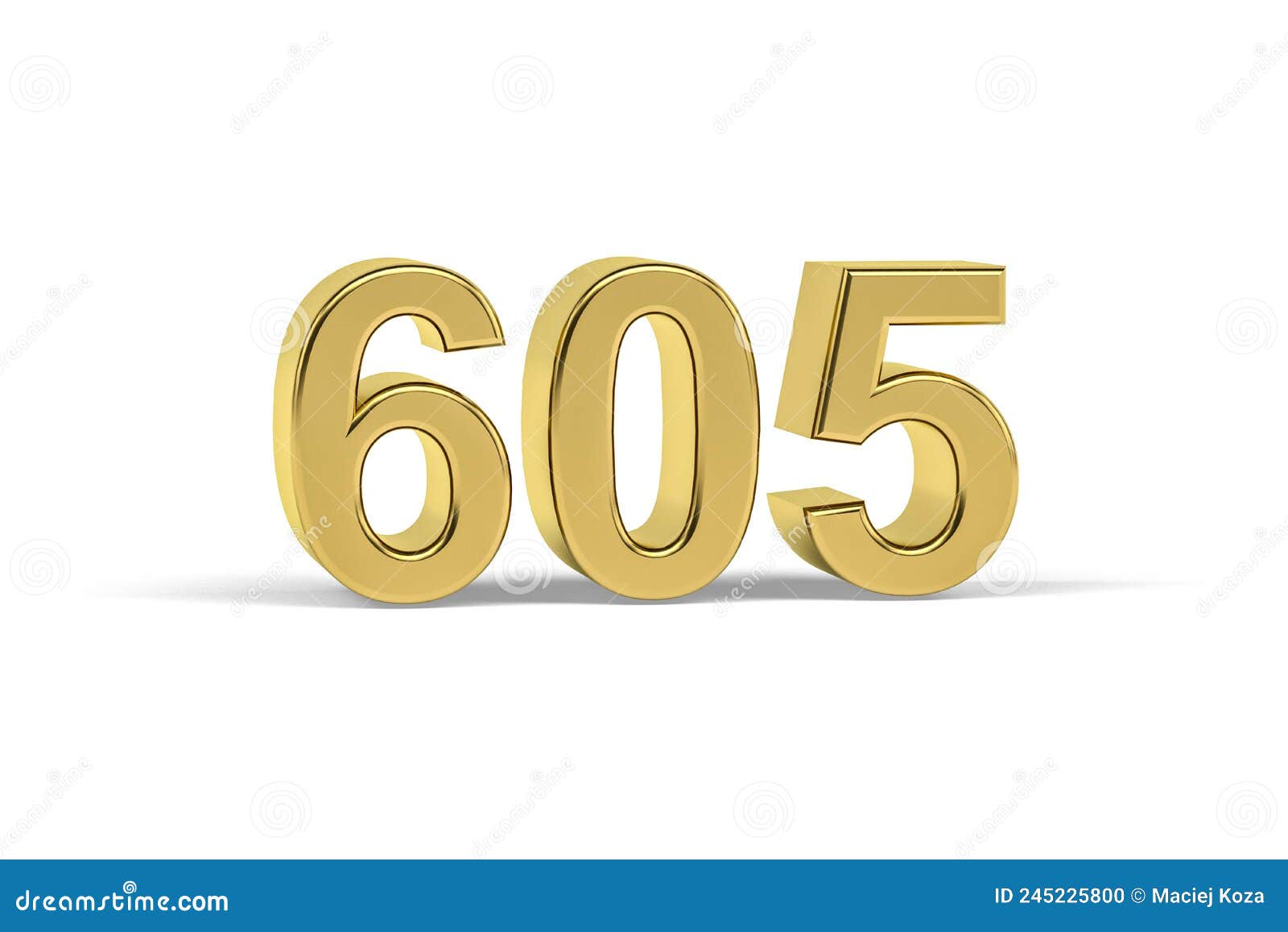 Golden 3d Number 605- Year 605 Isolated on White Background Stock ...