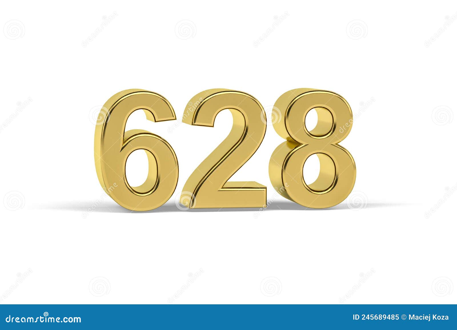 Golden 3d Number 628 - Year 628 Isolated on White Background Stock ...